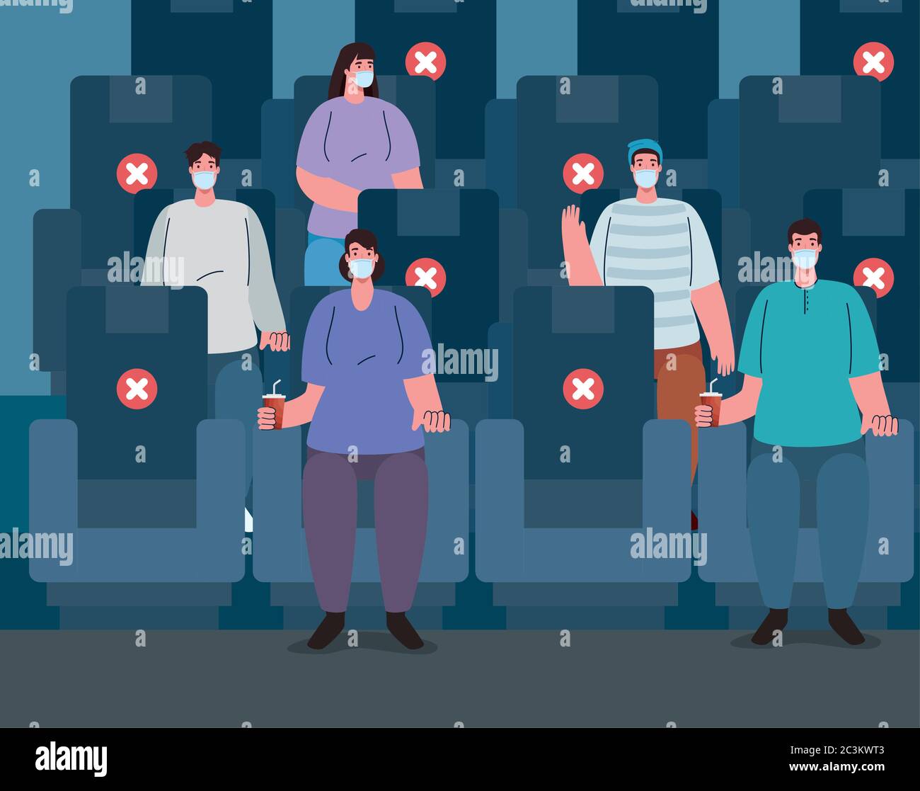 new normal of social distancing in public place, cinema theatre during ...