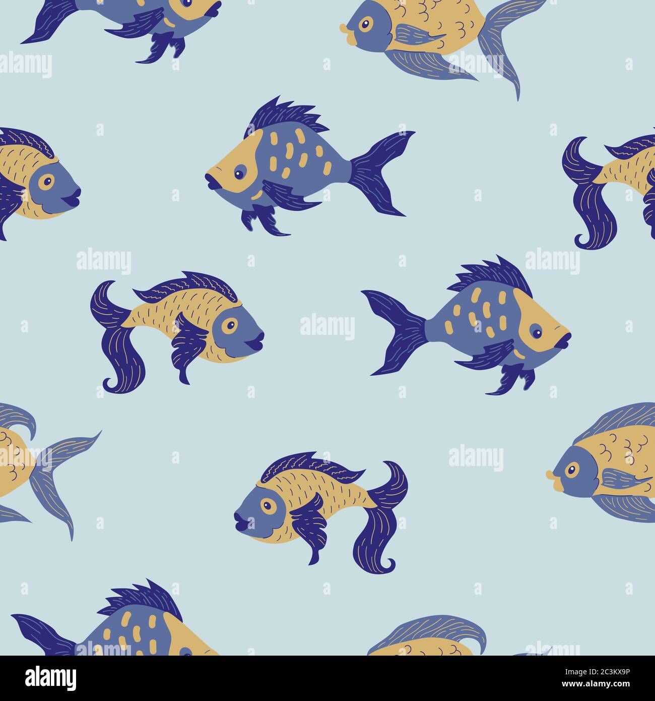 Seamless pattern of freshwater aquarium cartoon fishes. Vector ...
