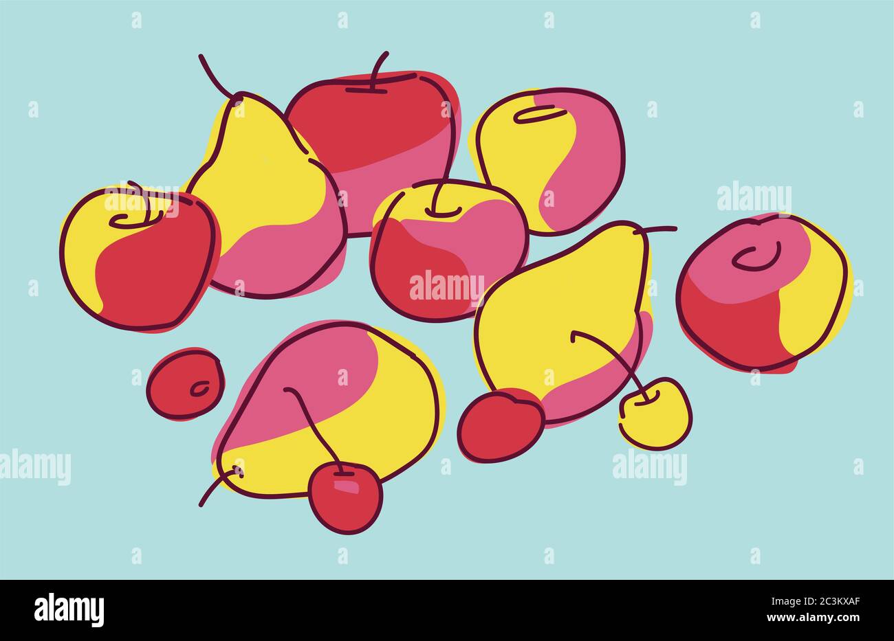 Vector still life with pears, apples and cherry Stock Vector Image ...