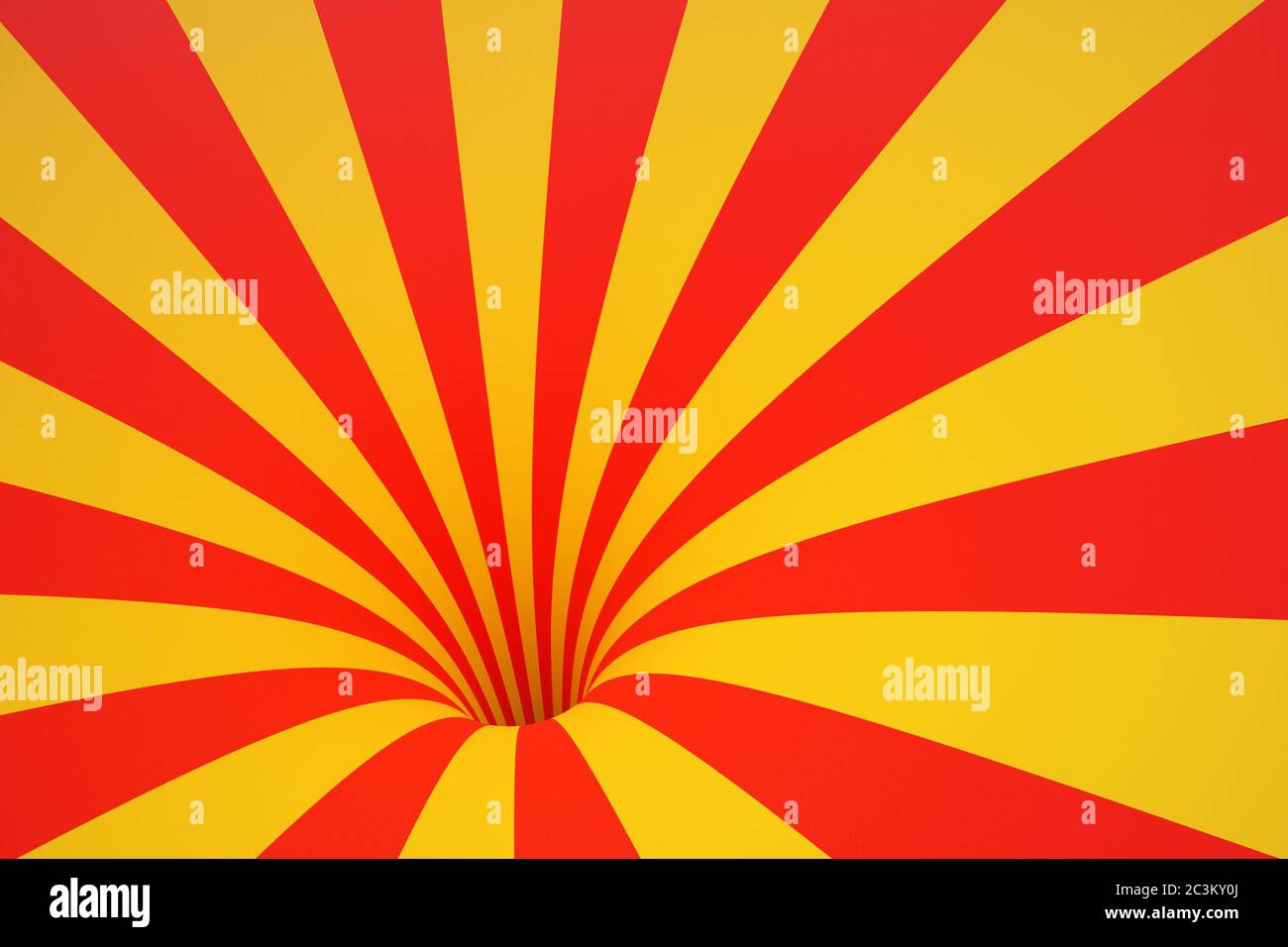 3d illustration yellow-red funnel. Striped colorful abstract background ...