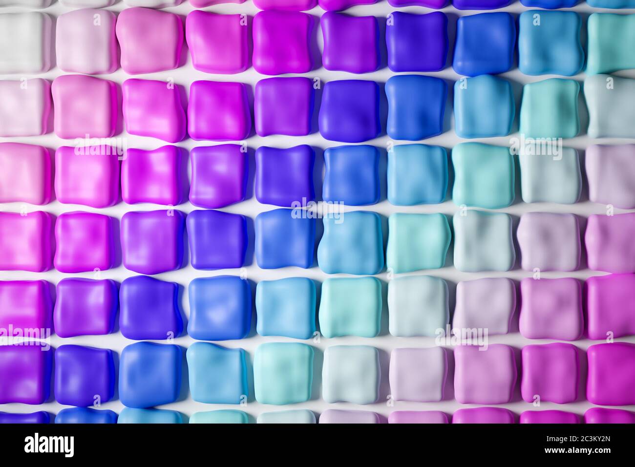 3d illustration of rows of multi-colored chewing gum in gradient colors ...