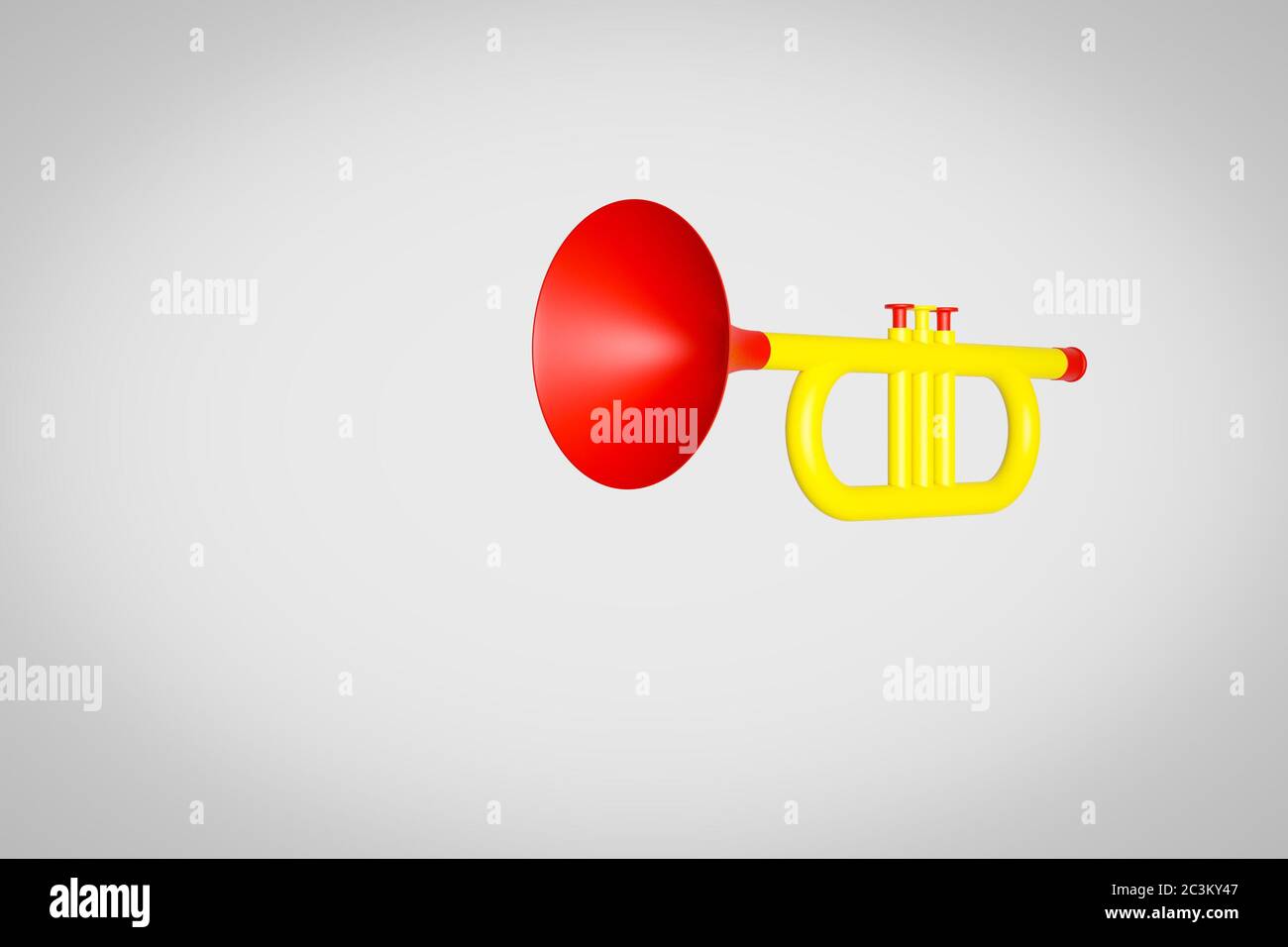 3d illustration of a trumpet musical instrument in yellow-red color in ...