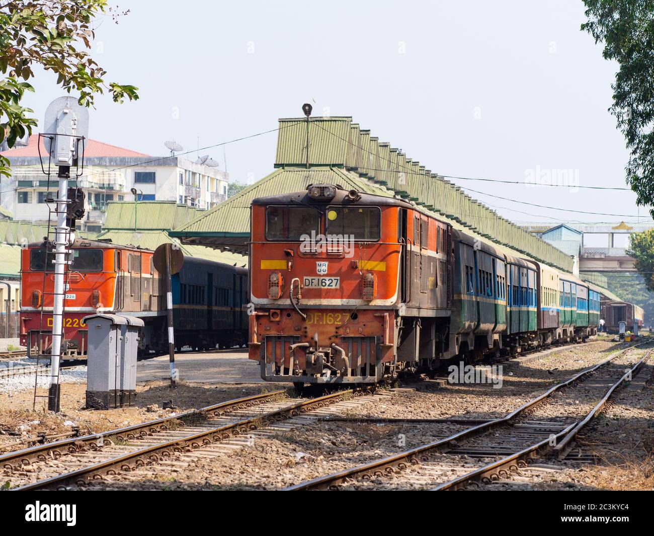 Yangon, Myanmar - January 22, 2014: Trains at Yangon Central Railway ...