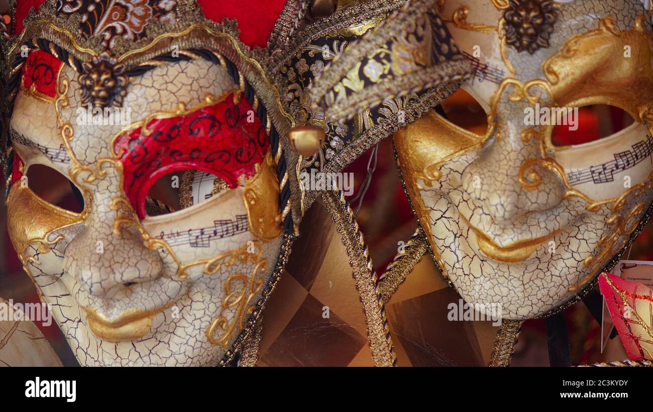 Colorful carnival masks on the market in Venice, Italy. Masks were worn ...
