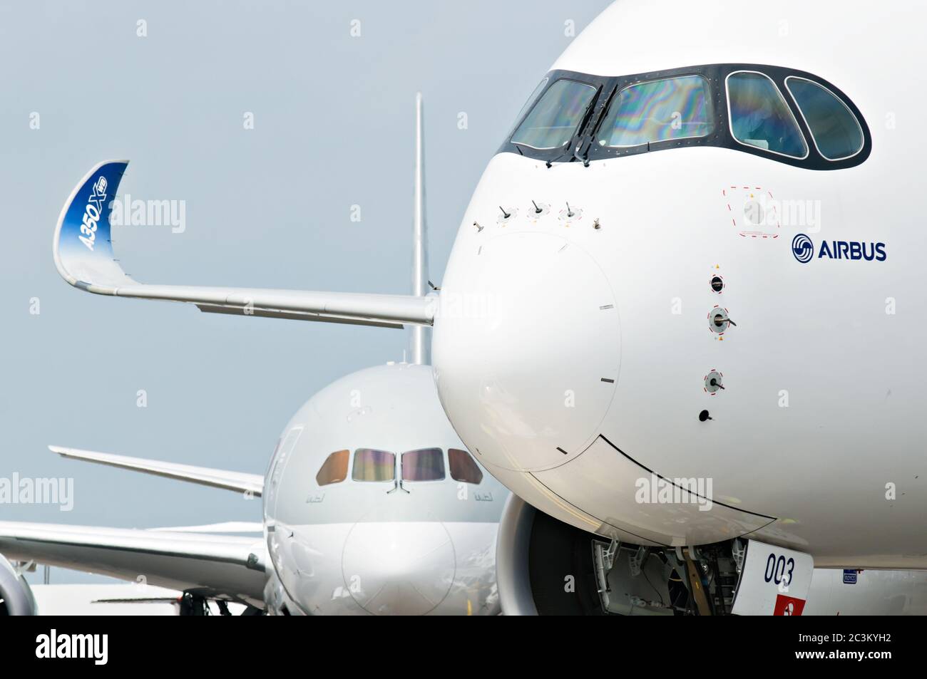 SINGAPORE - FEBRUARY 11: Airbus A350 XWB prototype 003 with Boeing 787 ...