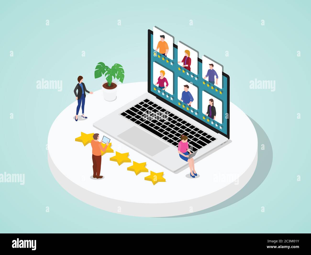 People review online by giving star using tablet laptop device flat ...