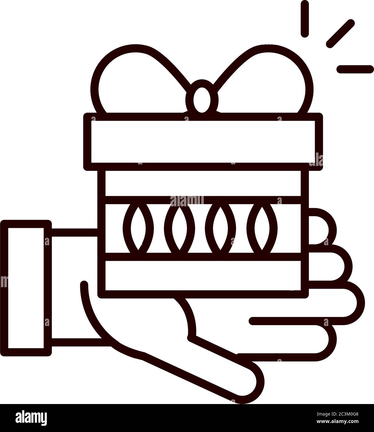 hand holding gift box surprise celebration line and fill style icon ...