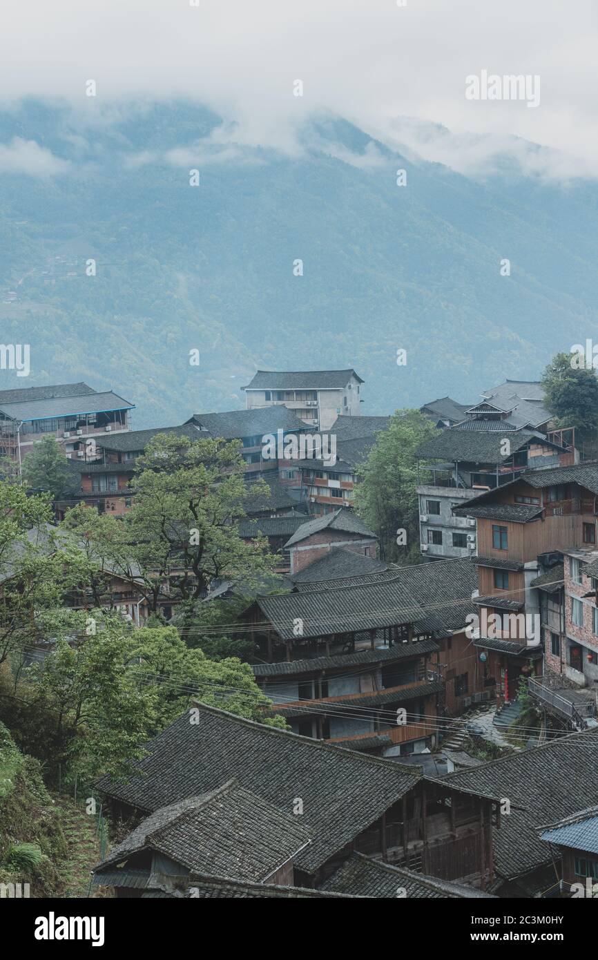 Beautiful shot of a Chinese town surrounded by amazing nature Stock ...