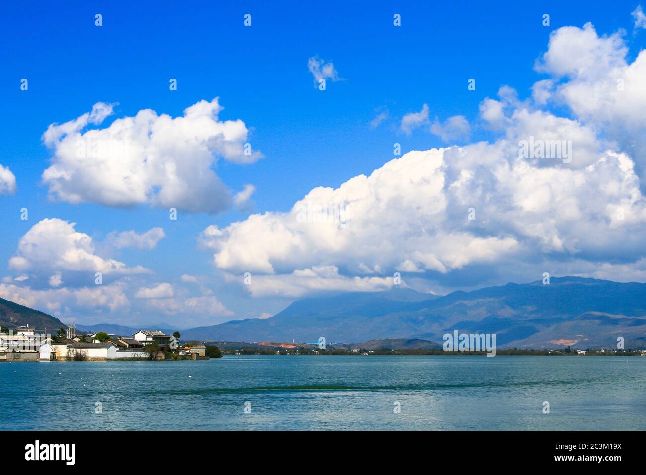 Panorama view of Erhai lake and Cangshan mountain in Yunnan Province ...