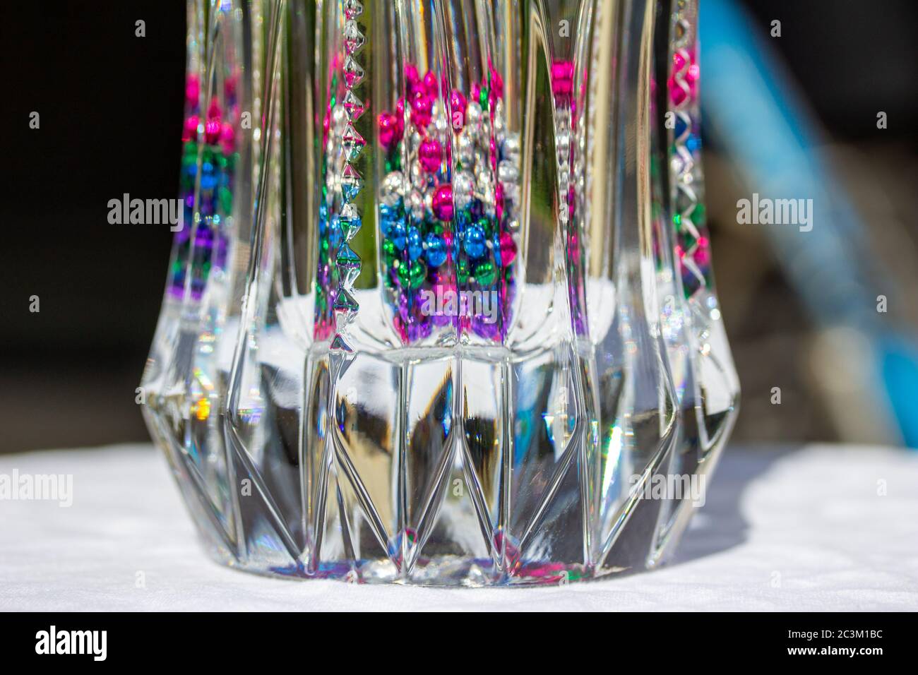 Sparkling lead crystal glass texture background with ribbed line ...