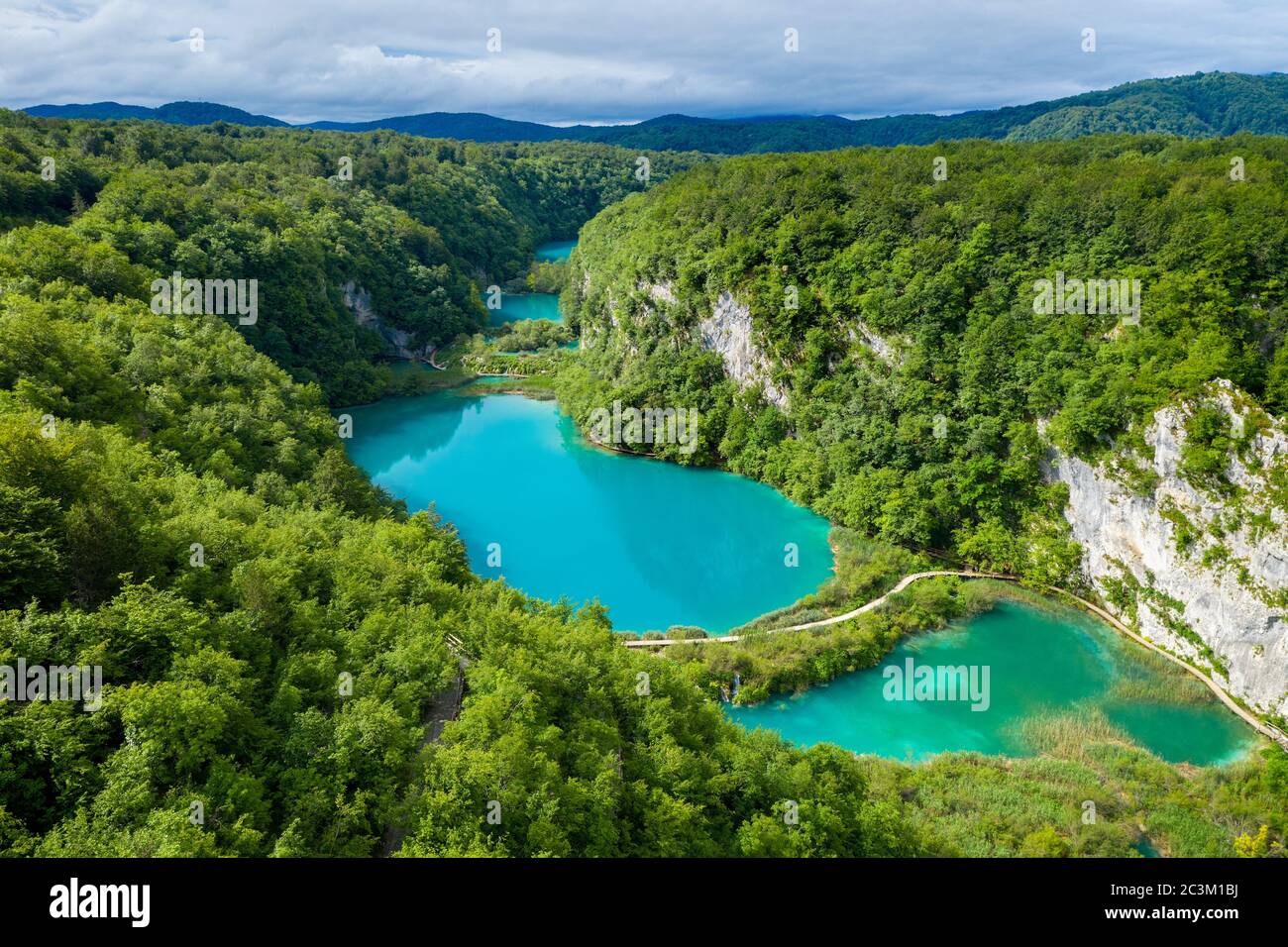 Aerial view of the Sastavci waterfall on the Plitvice Lakes National ...