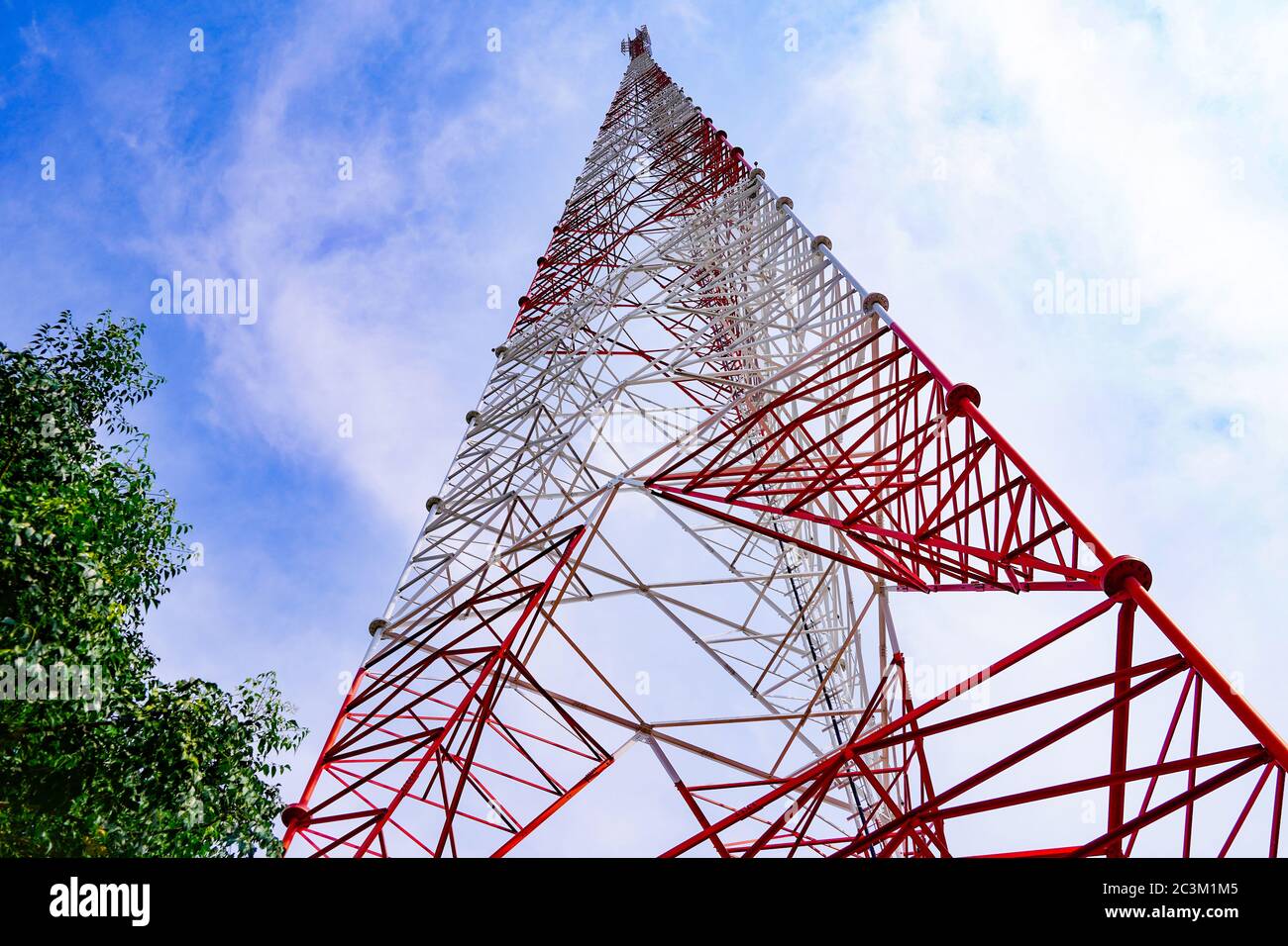 High voltage electric, Signaling, Communication pole on sky background ...