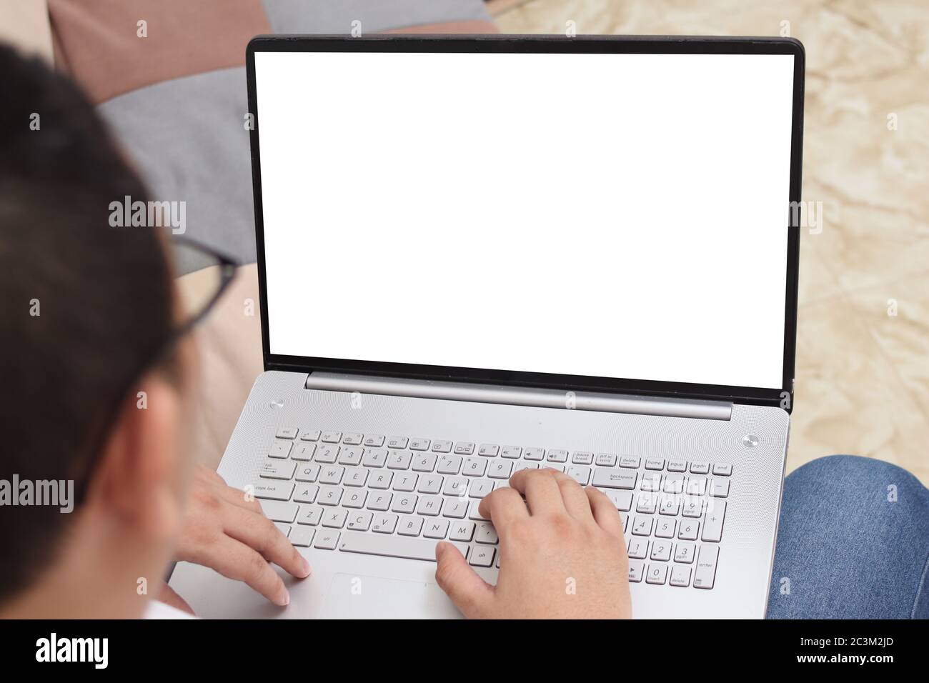 Close up image of laptop mock up, pc computer monitor with white screen ...