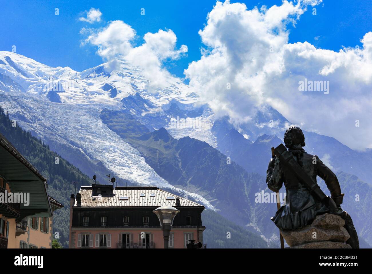 Stunning view of Mont Blanc, highest peak of Alps, from Chamonix in ...
