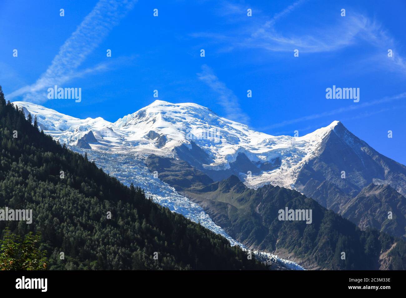 Stunning view of the peak Mont Blanc (the highest mountain in the Alps ...