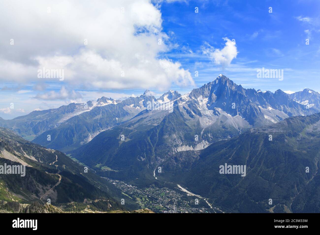 Stunning view of the Mont Blanc massif including the peak of Aiguille ...