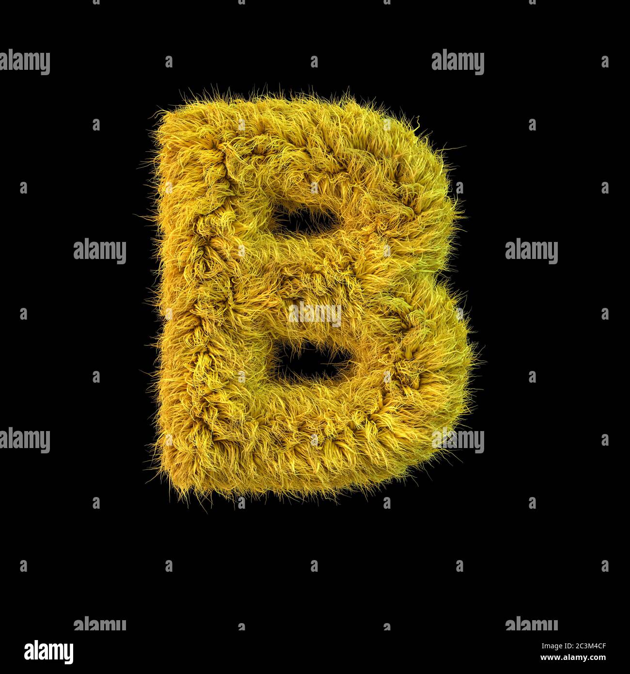 Capital letter B. Uppercase. Yellow fluffy font on black background. 3D ...