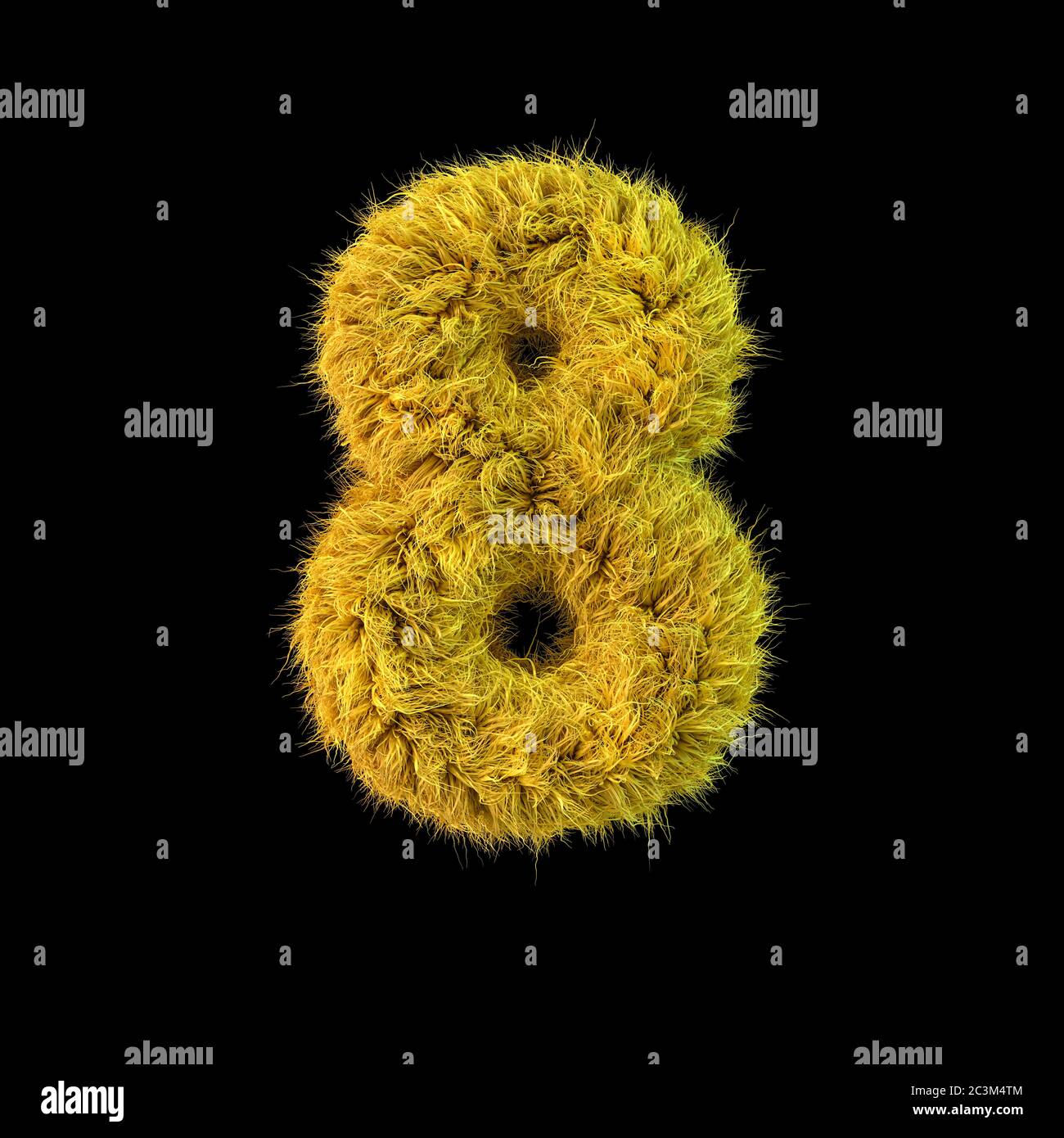 Number 8. Digital sign. Yellow fluffy font on black background. 3D ...