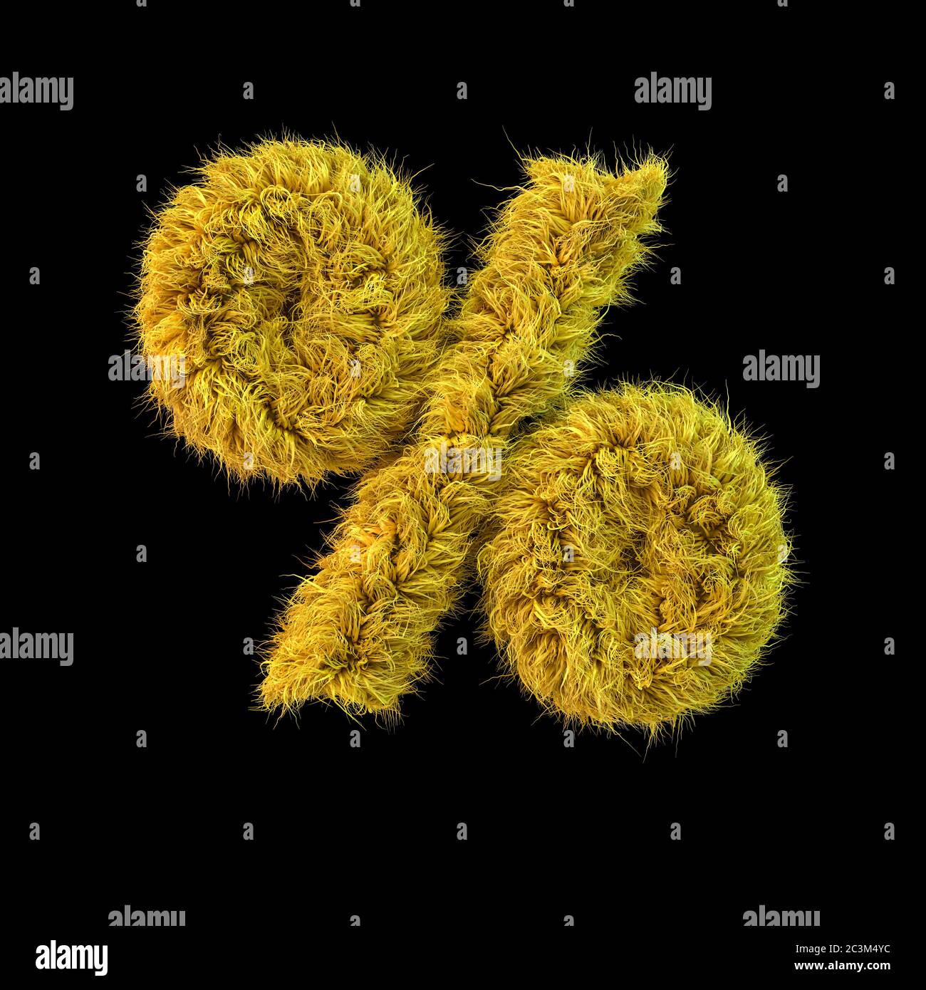 Percent symbol. Digital sign. Yellow fluffy font on black background ...