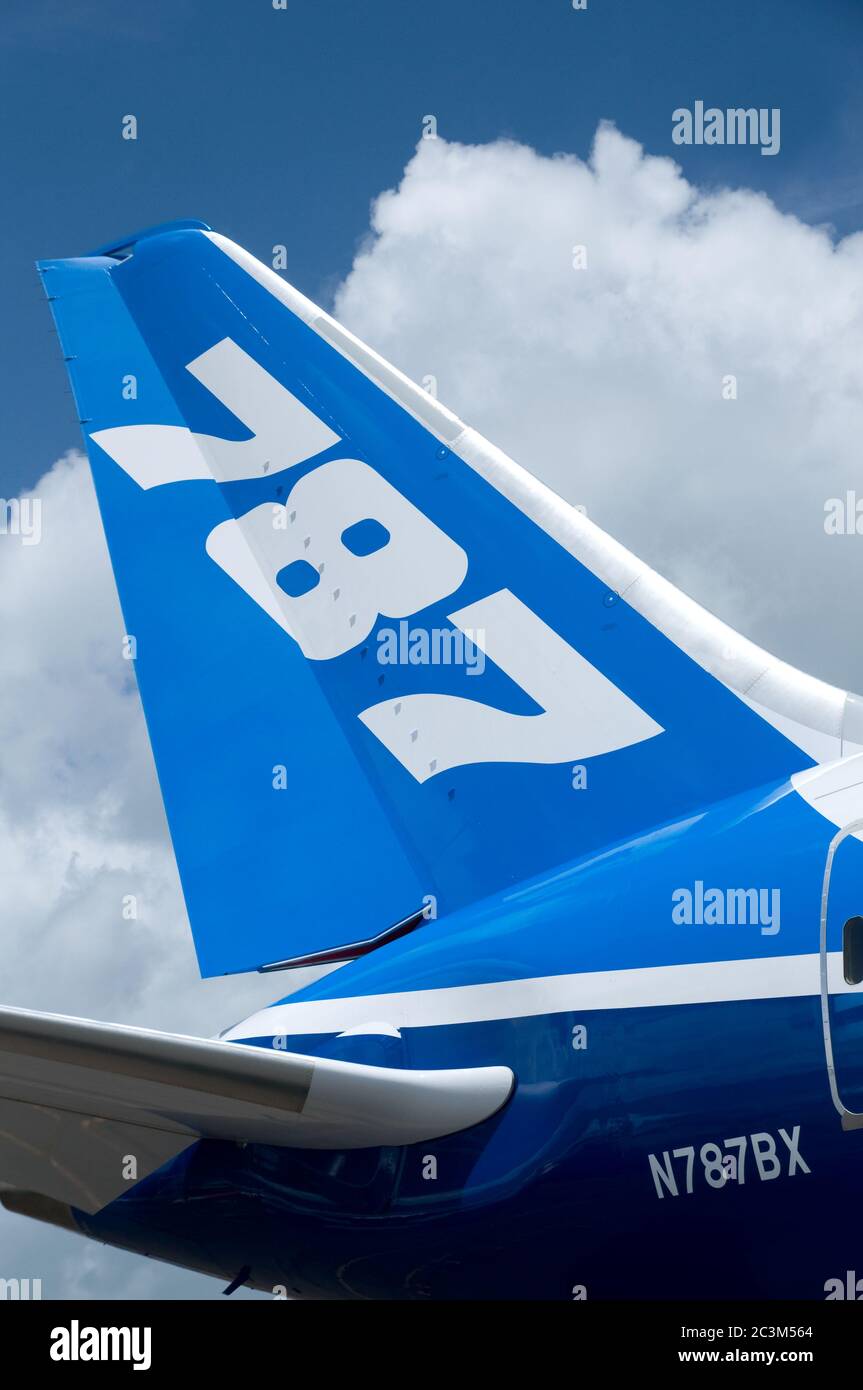 SINGAPORE - FEBRUARY 12: Tail fin of Boeing 787 Dreamliner at Singapore ...
