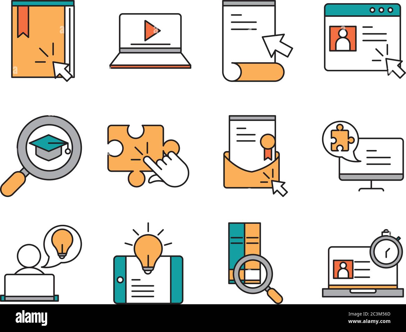 online education, website and mobile training courses icons set vector ...