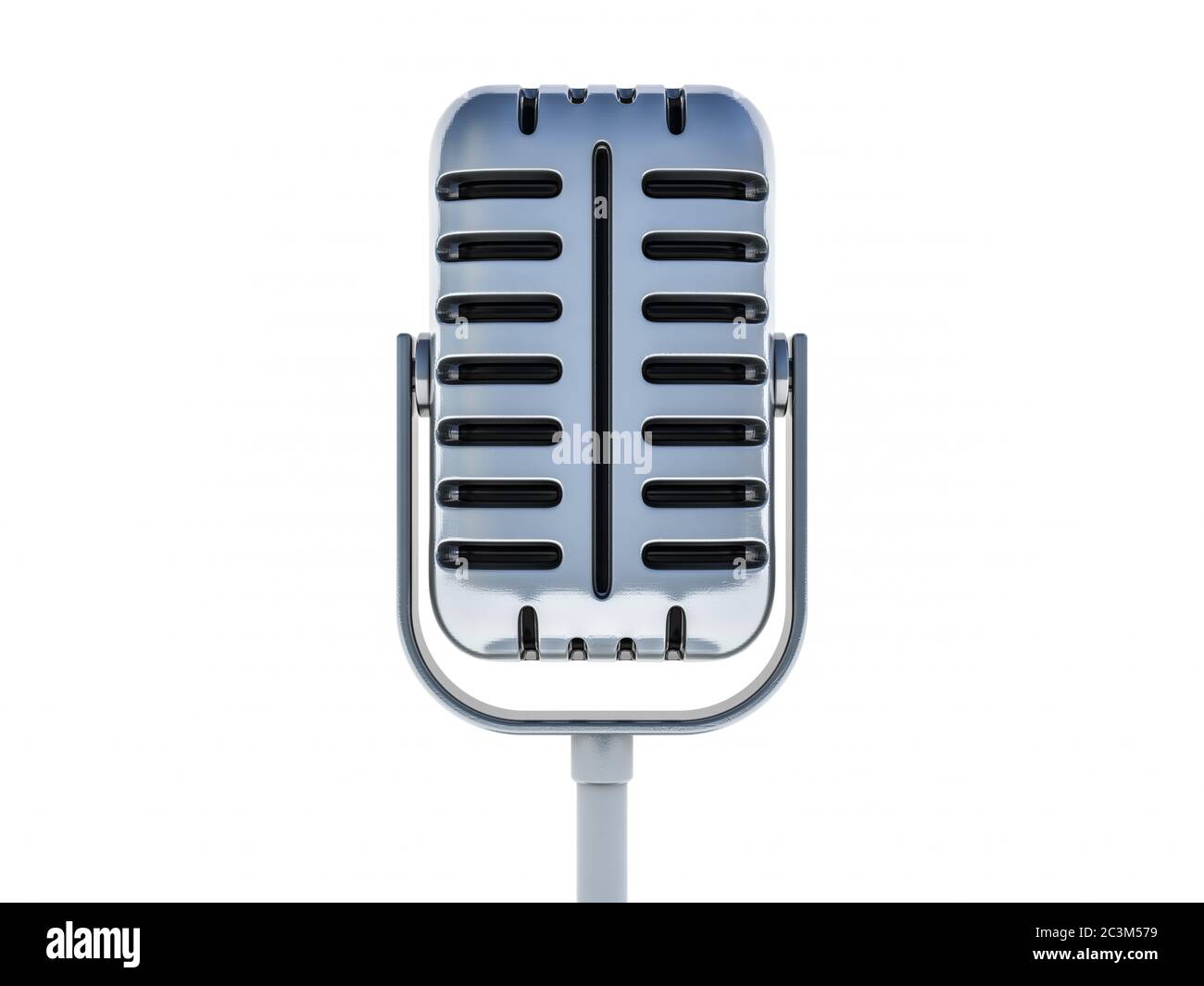 Vintage silver microphone isolated on white background. 3D rendering ...