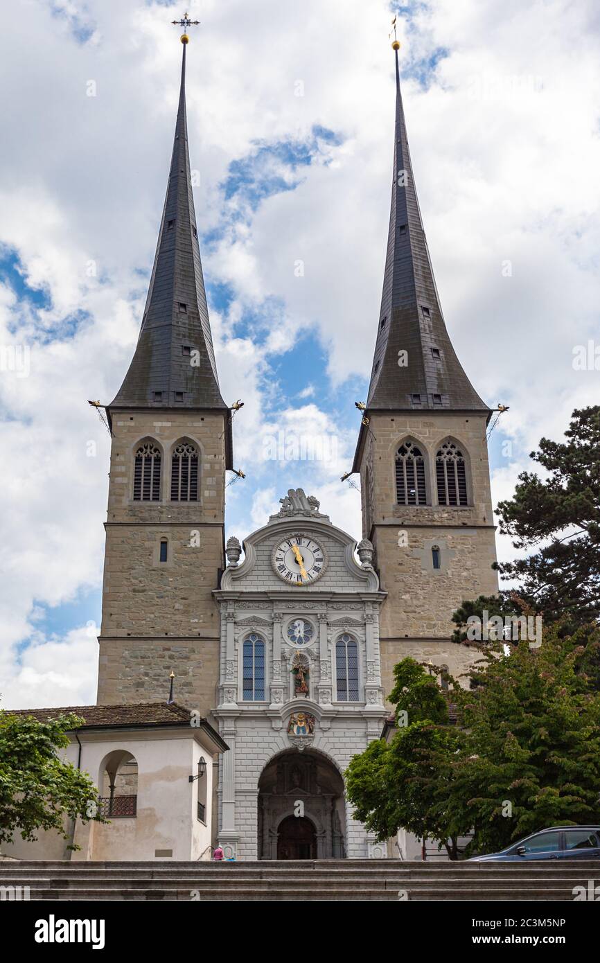 Exterior view of the St. Leodegar Church (Hofkirche), a Roman Catholic ...