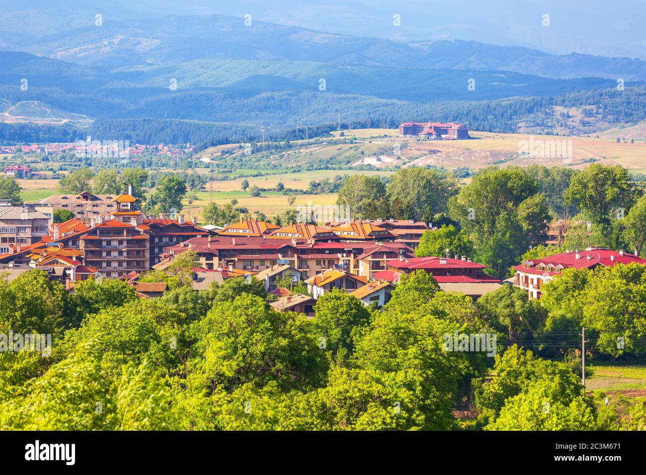 Bansko, Bulgaria summer aerial town panorama of bulgarian all season ...