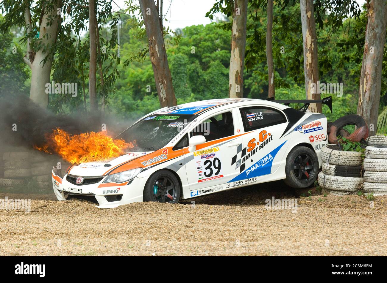 PATTAYA - JUNE 17: Honda Civic with driver Pattarapon on fire in the ...