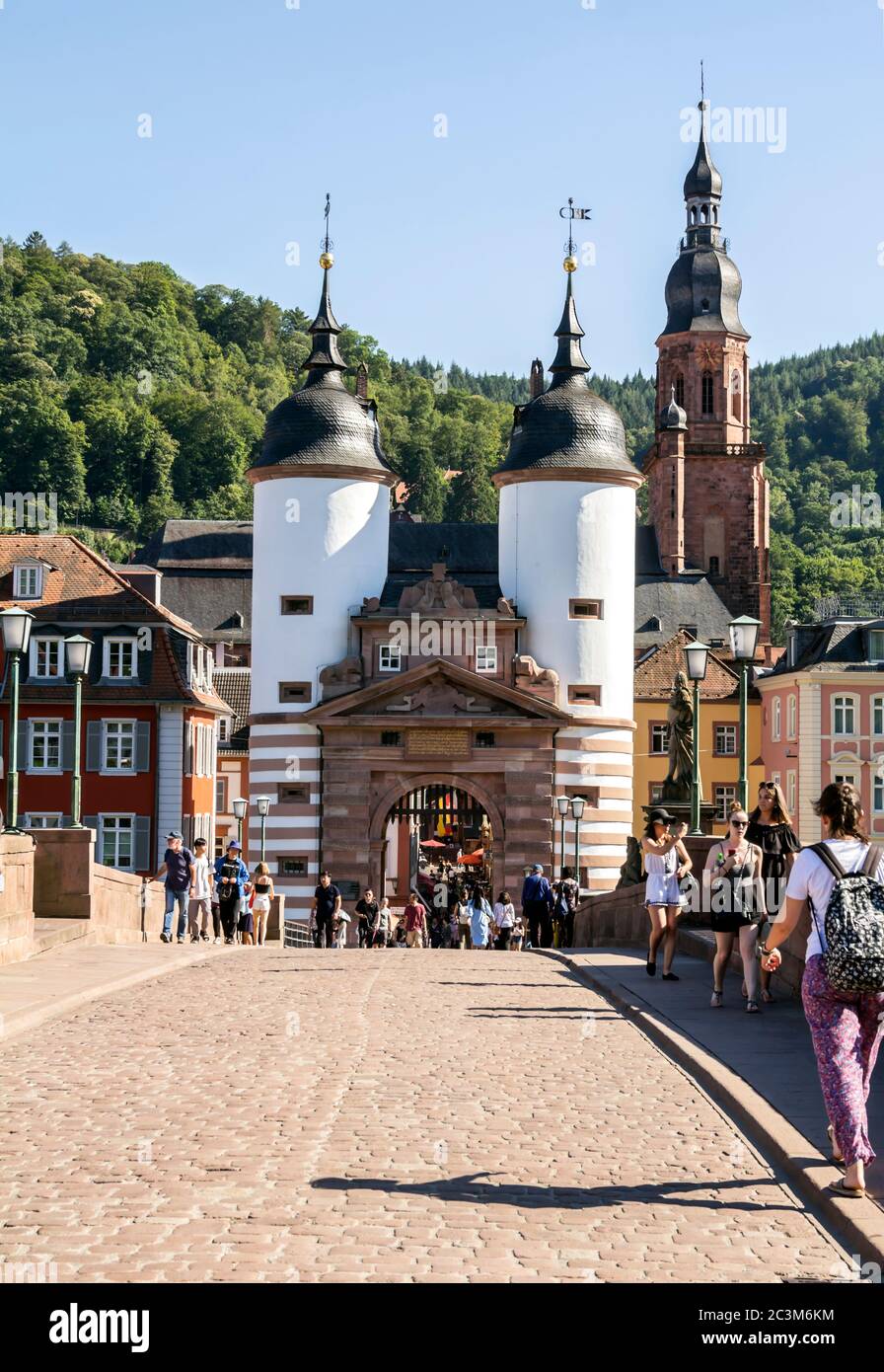 Heidelberg, Germany - Carl Theodore bridge with iconic twin towers and ...