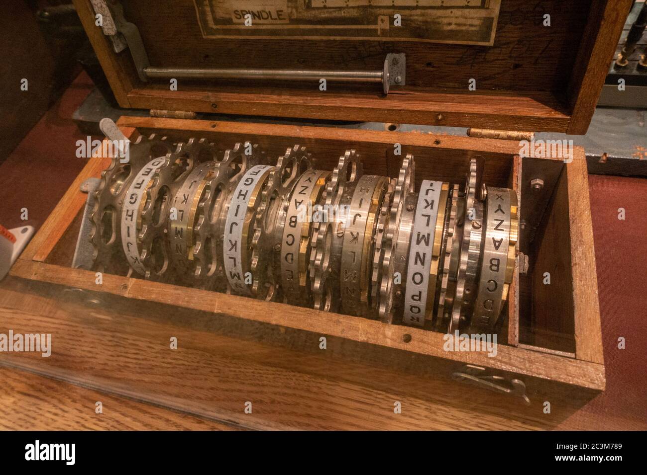 The rotors from an encryption machine on display in Bletchley Park ...
