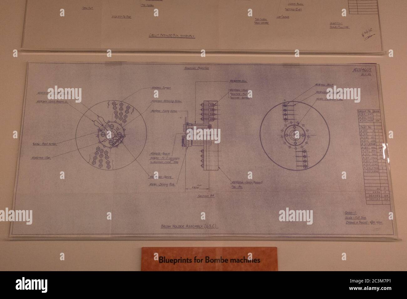 Original blue prints for the brush holder assembly on a WWII bombe ...