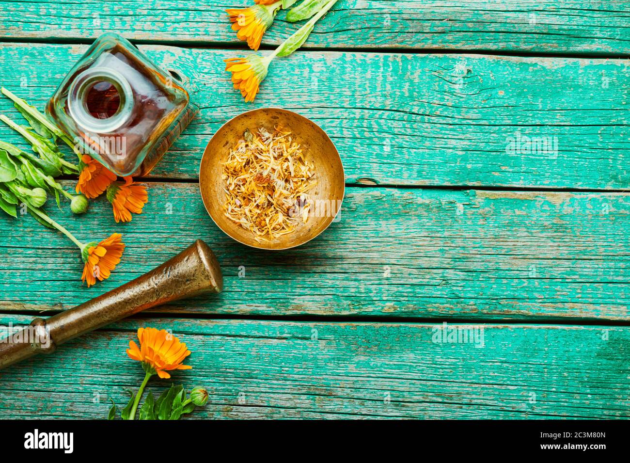 Medicinal tincture of calendula flowers, medicinal wild herbs.Tincture ...