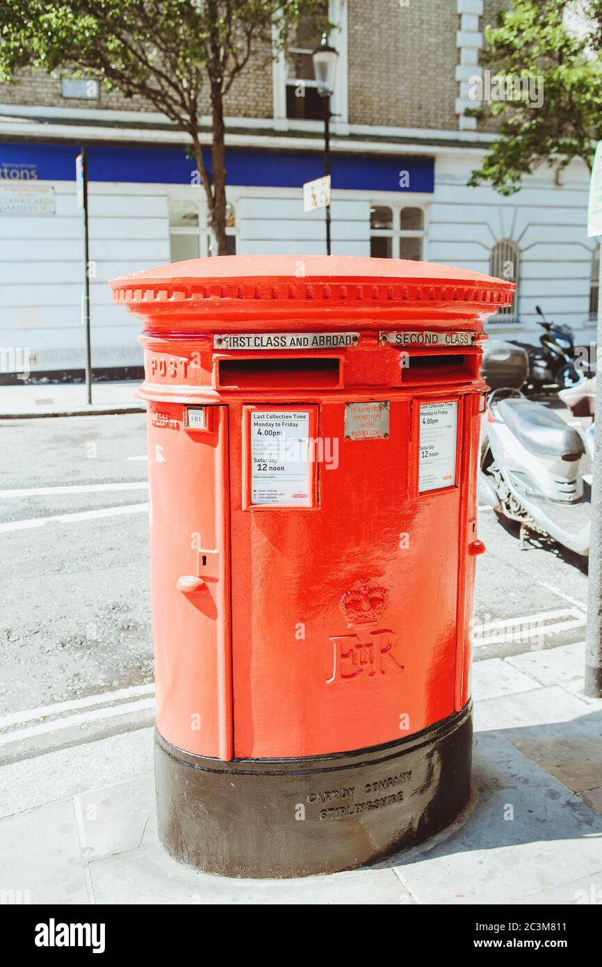 London, England, UK - August 18, 2017: Iconic red post box in London ...