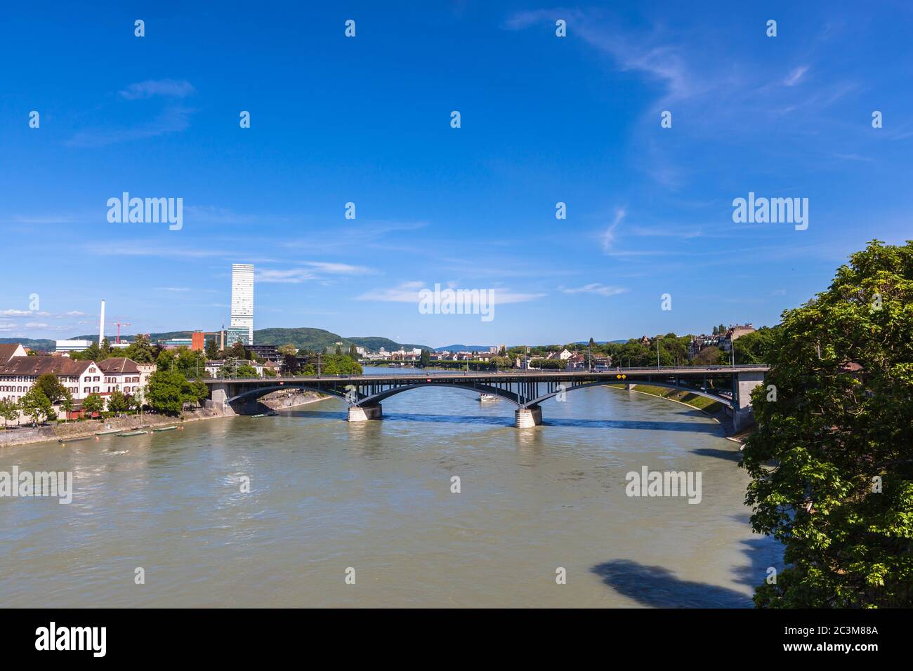Panorama view of Basel city and Rhine river from the view plantform ...