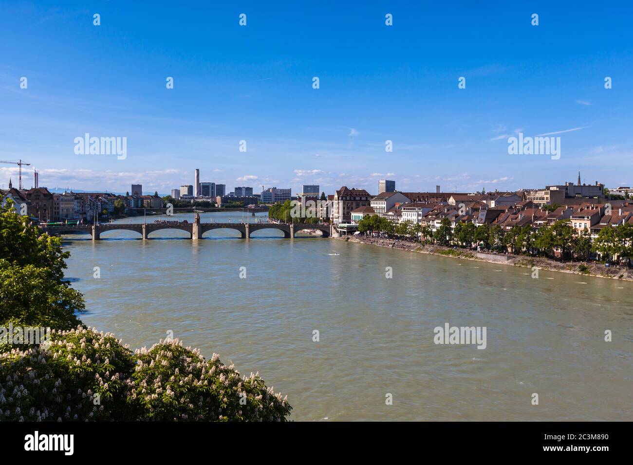 Panorama view of Basel city and Rhine river from the view plantform ...