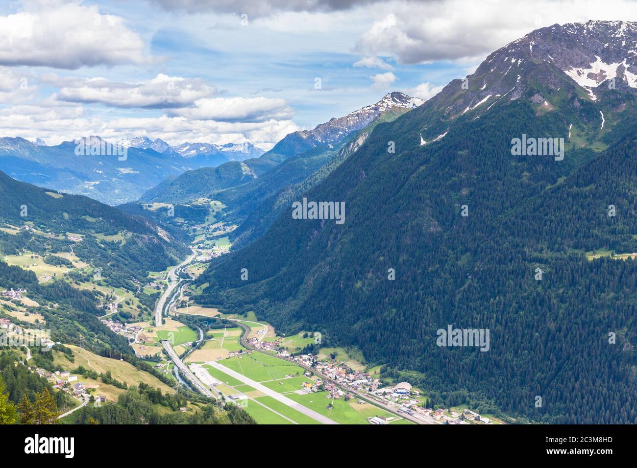 Aerial view of the Piora Valley from top of Ritom station in Ticino ...