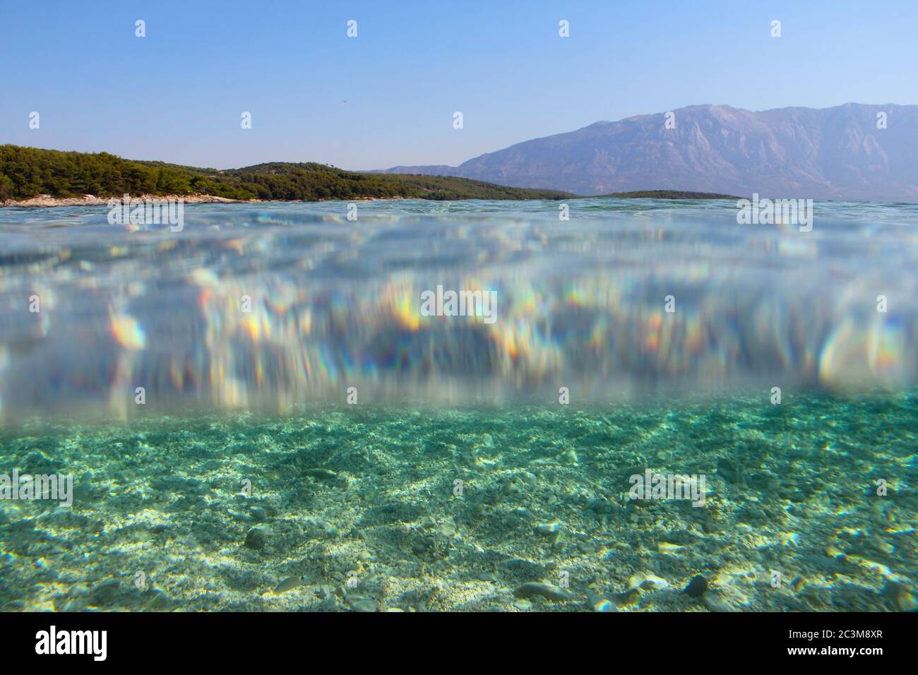 Underwater sea view background of transparent clear water, sea bottom ...