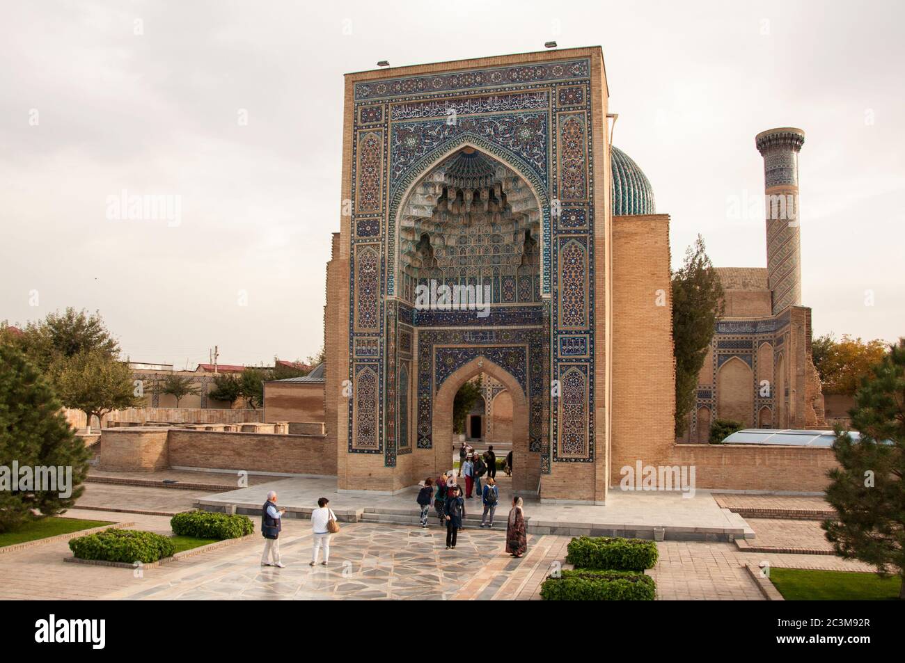 Beautiful islamic building with blue mosaic tiles (Gur Emir), the tomb ...