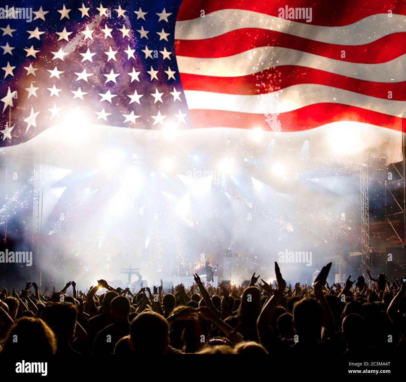crowd celebrating Independence Day. United States of America USA flag ...