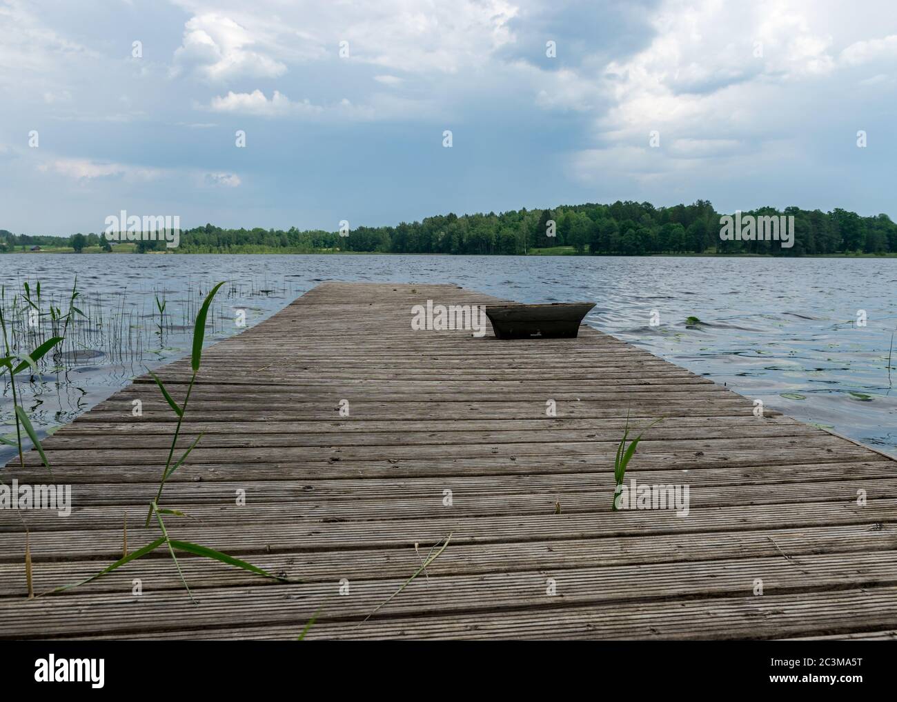 summer landscape with the texture of a wooden footbridge, a wooden ...