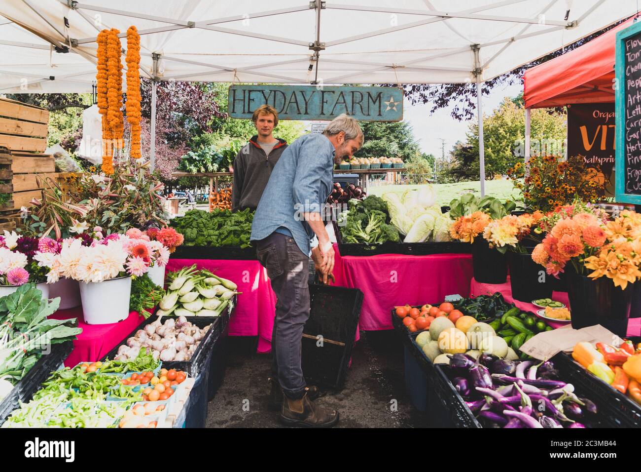 SALT SPRING ISLAND, CANADA - Sep 22, 2019: Farmers sell colorful local ...