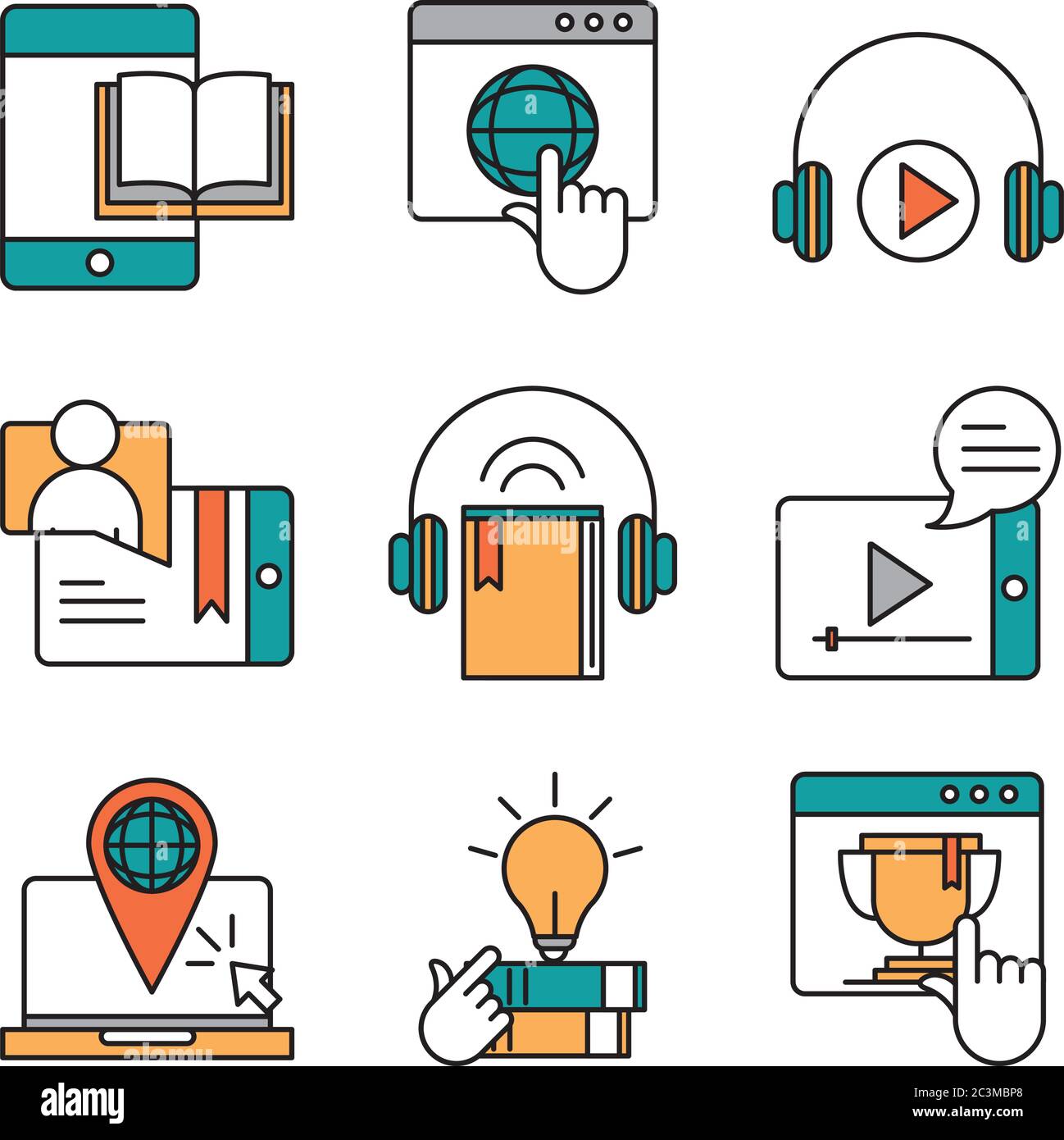 online education, website and mobile training courses icons set vector ...