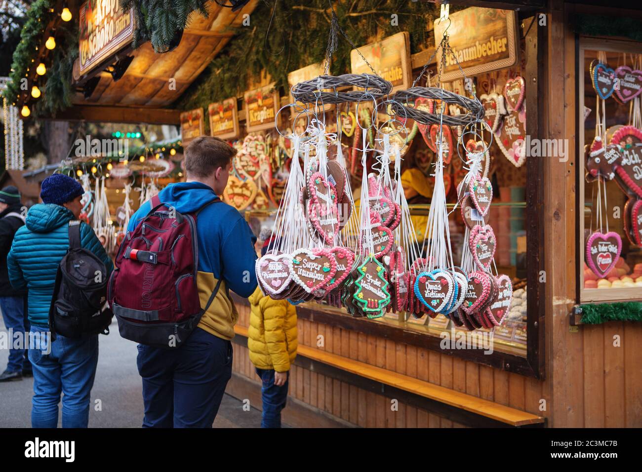 Vienna, Austria - November 24, 2018: Close up of Christmas market stall ...