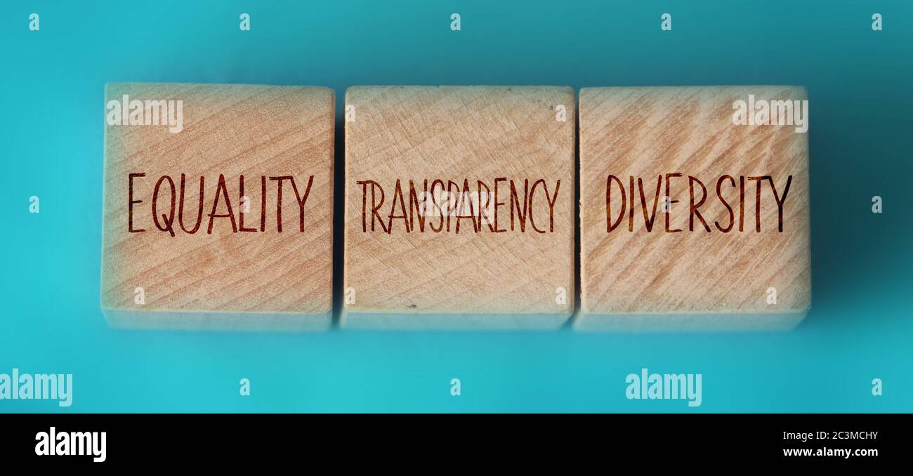 Equality transparency diversity words written on wooden cubes on ...