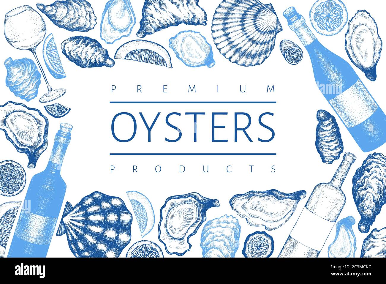 Oysters design template. Hand drawn vector illustration. Seafood banner ...