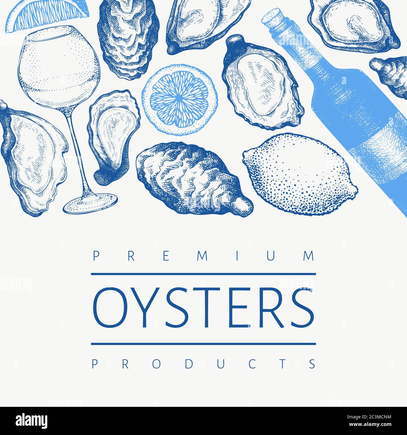 Oysters design template. Hand drawn vector illustration. Seafood banner ...
