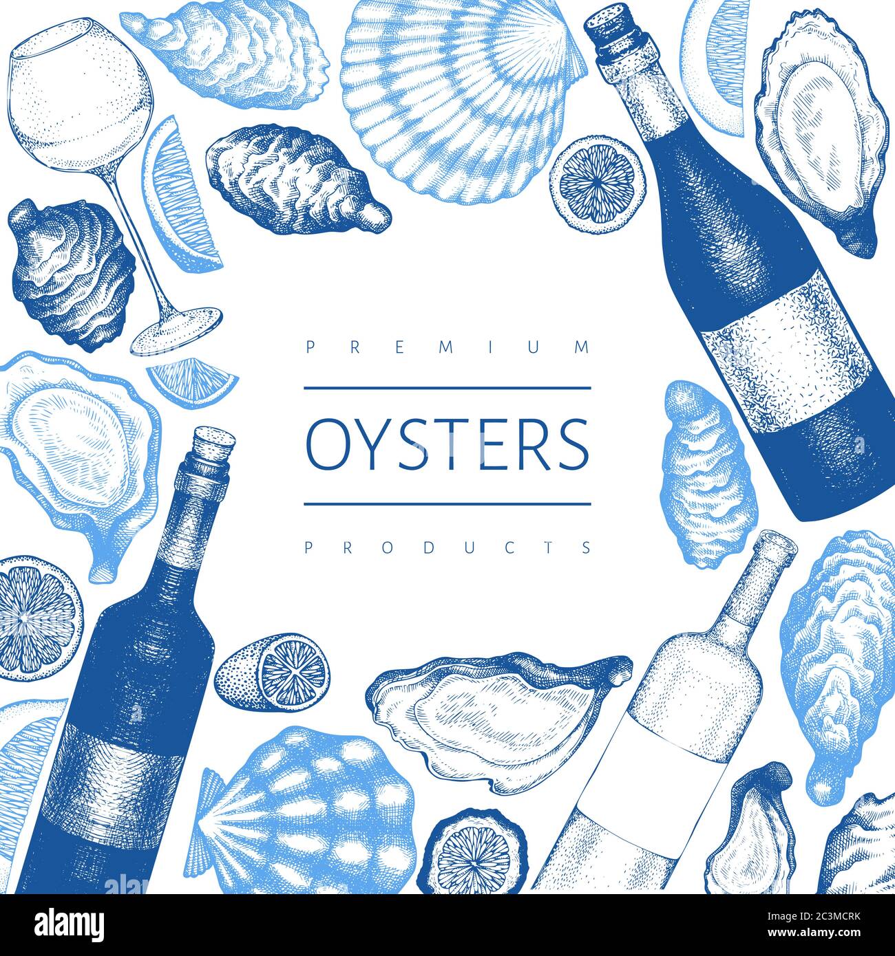 Oysters design template. Hand drawn vector illustration. Seafood banner ...