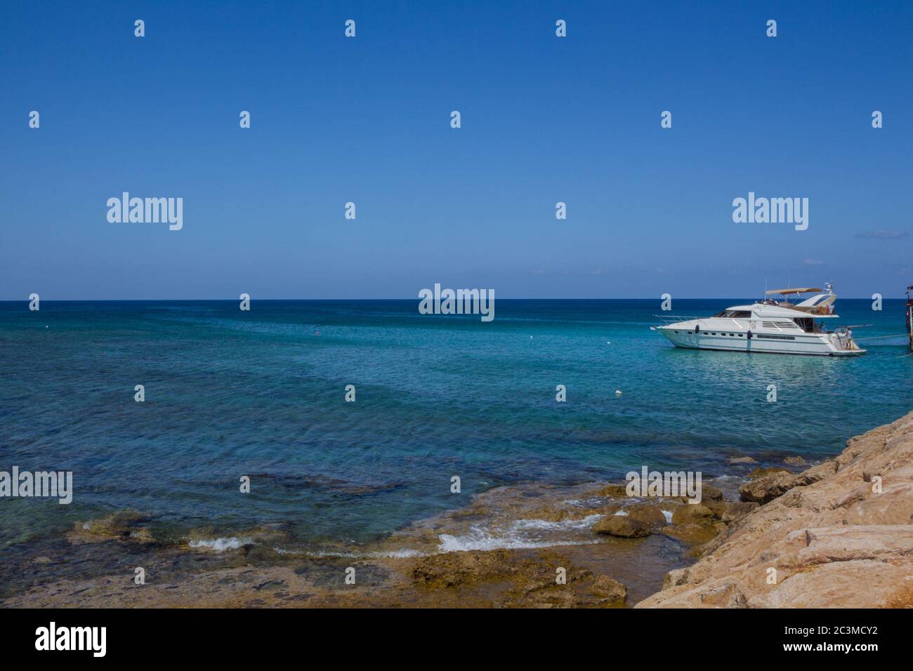 Protaras, Cyprus - June 29, 2015: Yacht in Mediterranean sea near ...