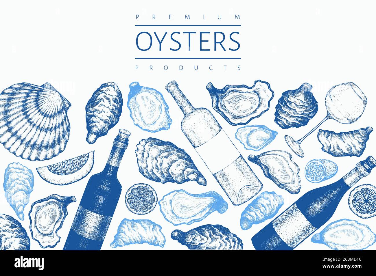 Oysters design template. Hand drawn vector illustration. Seafood banner ...